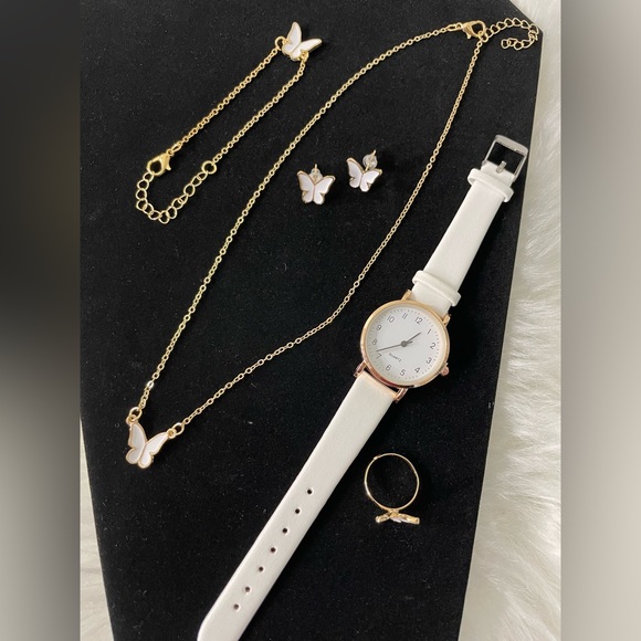 Accessories | Nwt5 Piece Watch And Jewelry Set White Butterfly | Poshmark